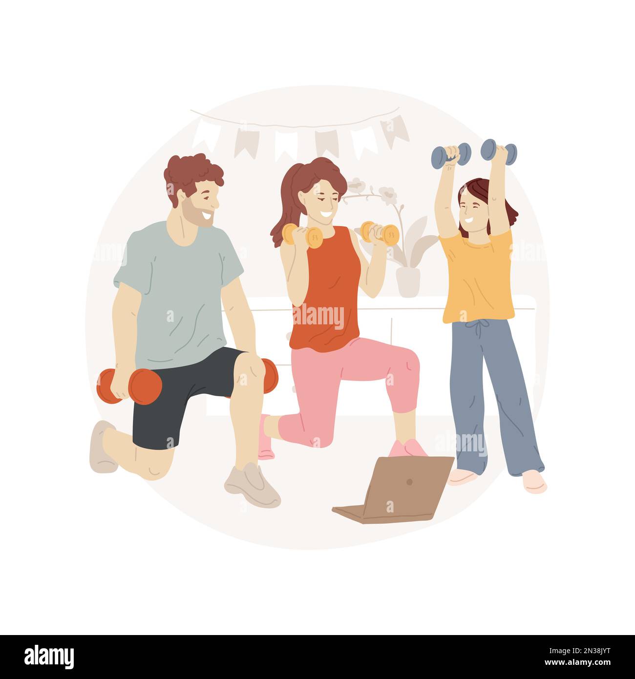 Training with weights isolated cartoon vector illustration. Young ...