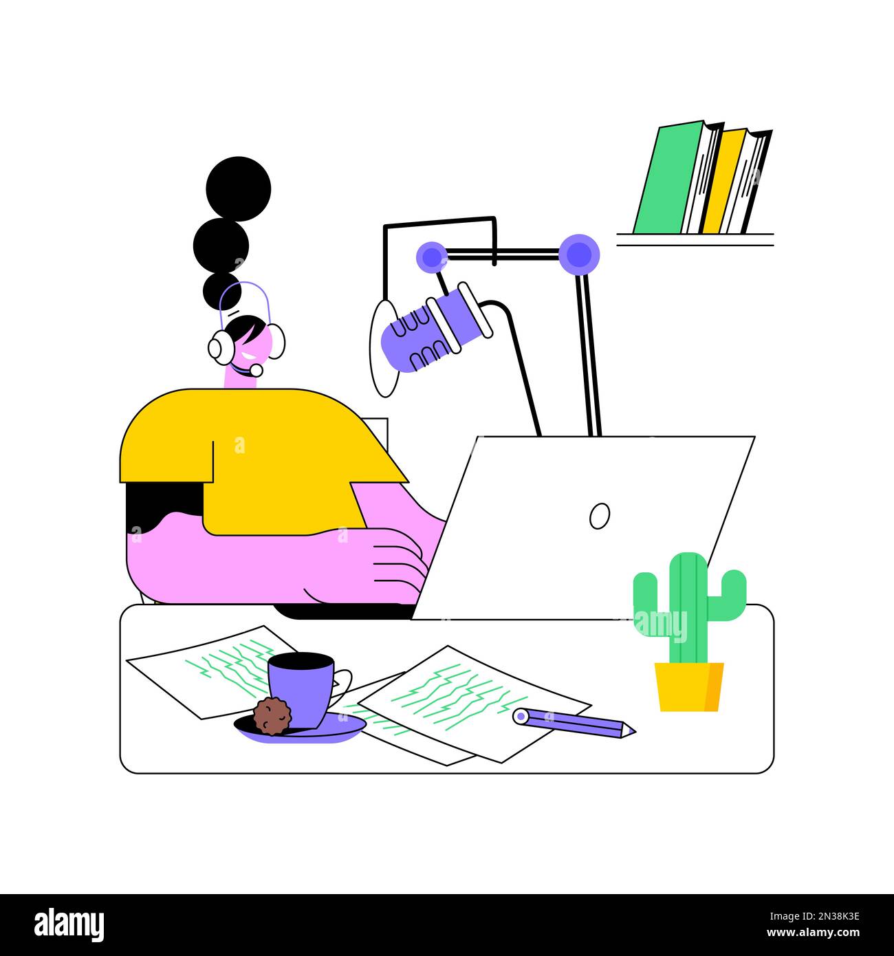 Podcast recording isolated cartoon vector illustrations. Happy woman ...