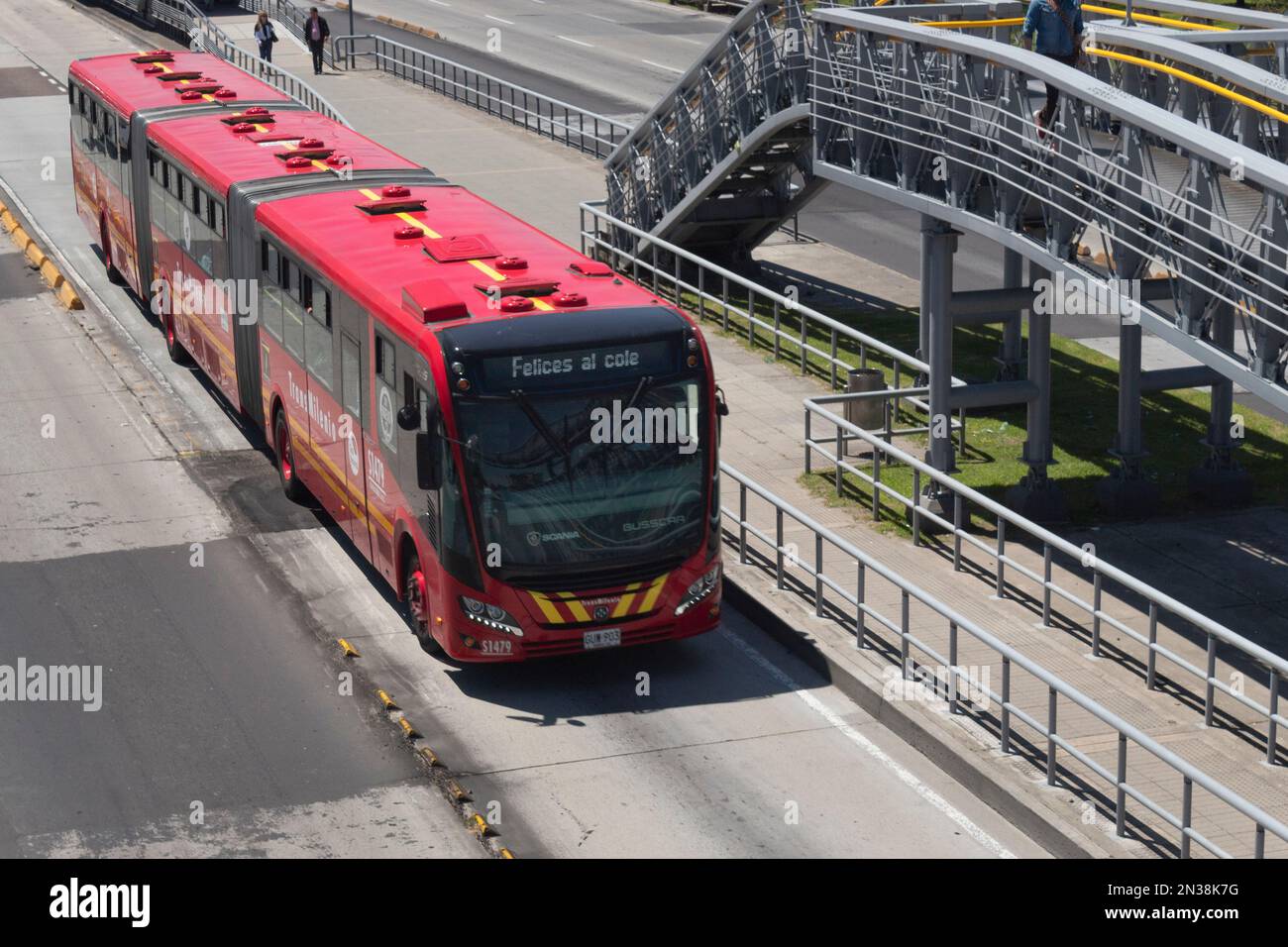 BOGOTA, COLOMBIA - A transmilenio bus system in sunny day during bogota ...