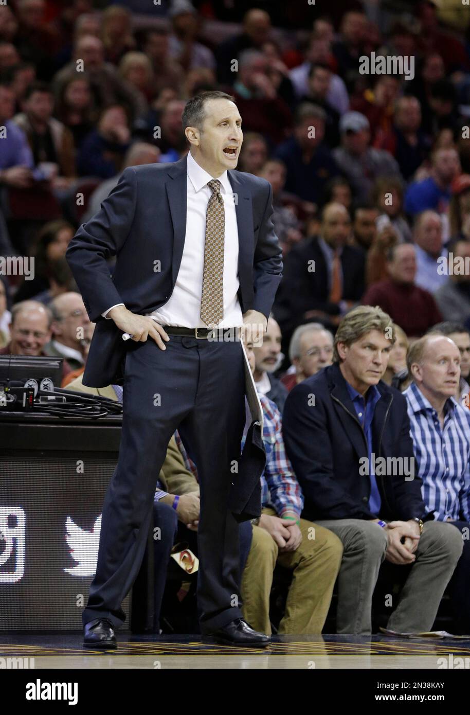 Cleveland Cavaliers head coach David Blatt yells to players during an ...