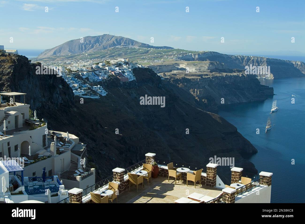 Overview of Rooftops, Ocean and Mountains, Santorini, Cyclades Islands ...
