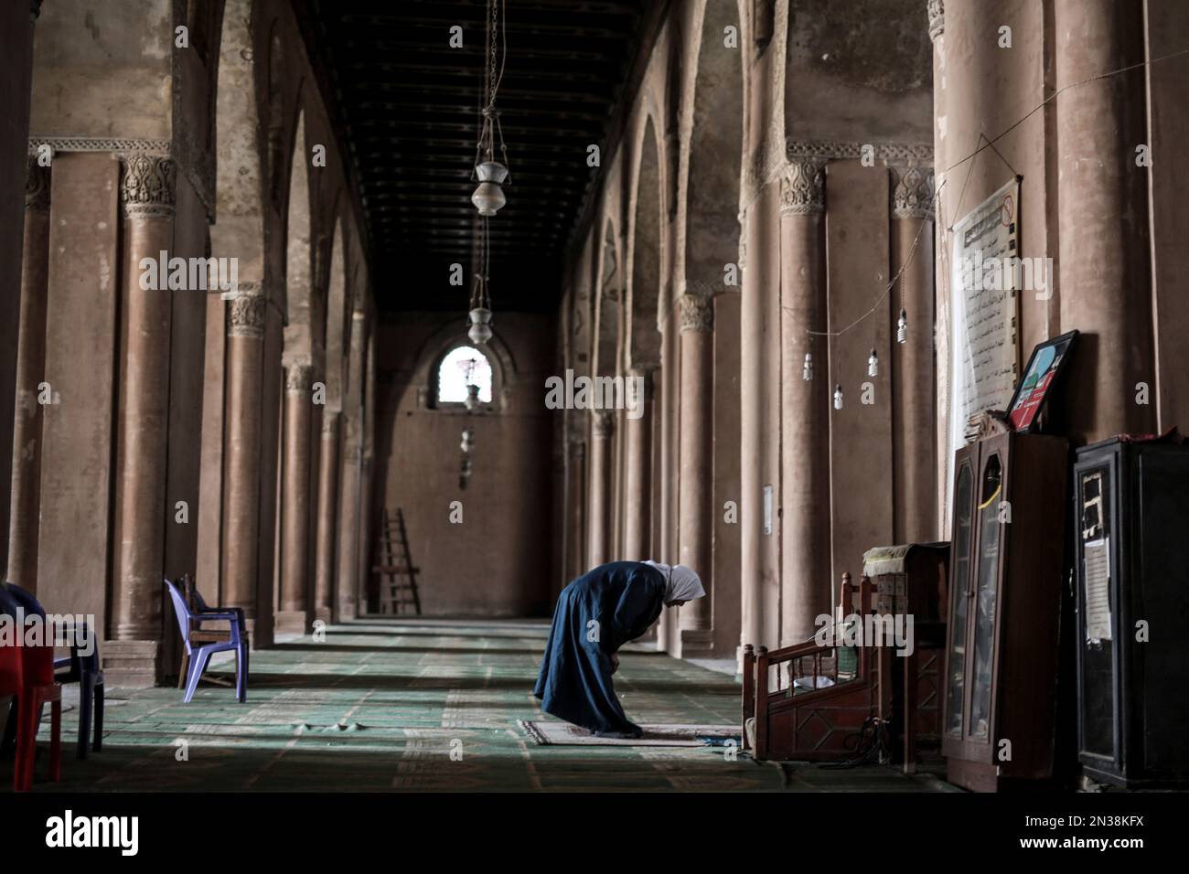 An Egyptian Muslim prays inside Ahmad Ibn-Tulun Mosque, one of the ...