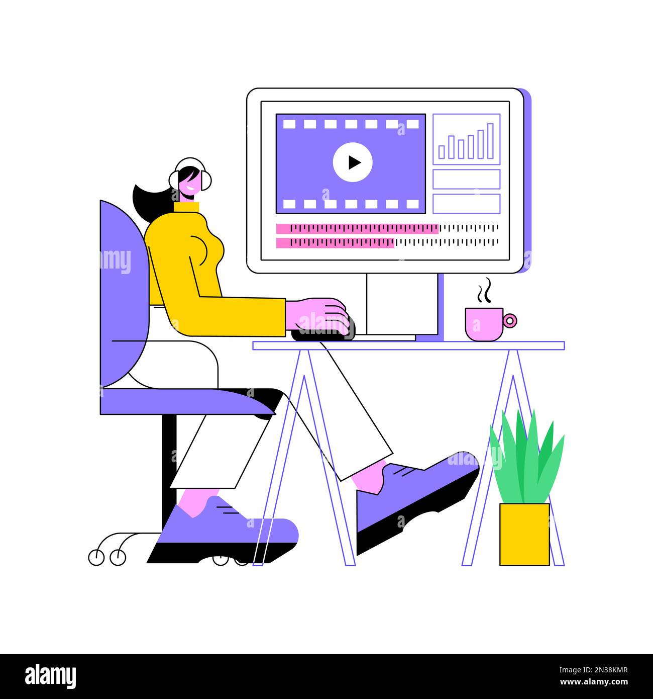 Editing video isolated cartoon vector illustrations. Girl editing video ...