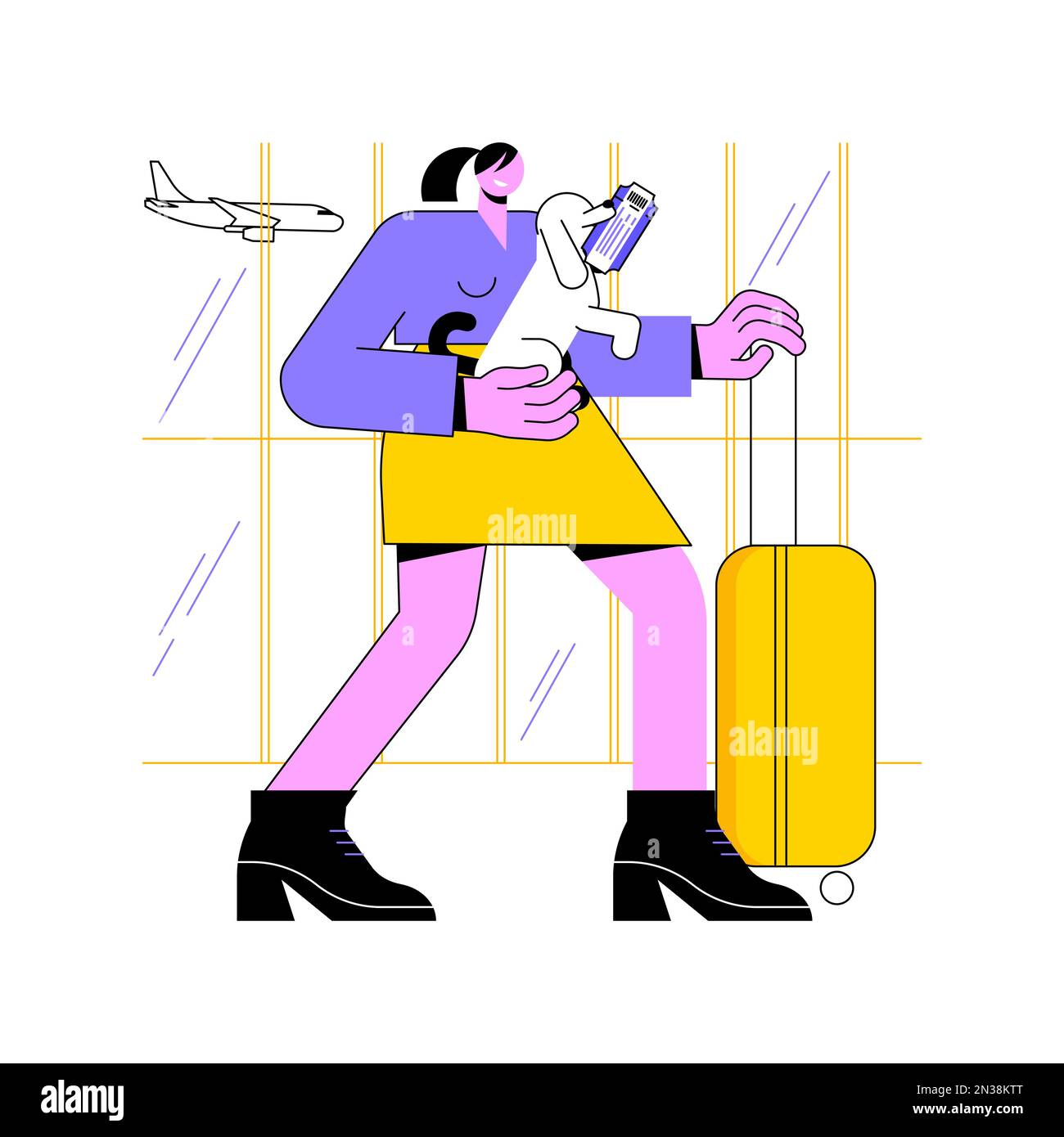 Flying with pets isolated cartoon vector illustrations. Smiling girl ...