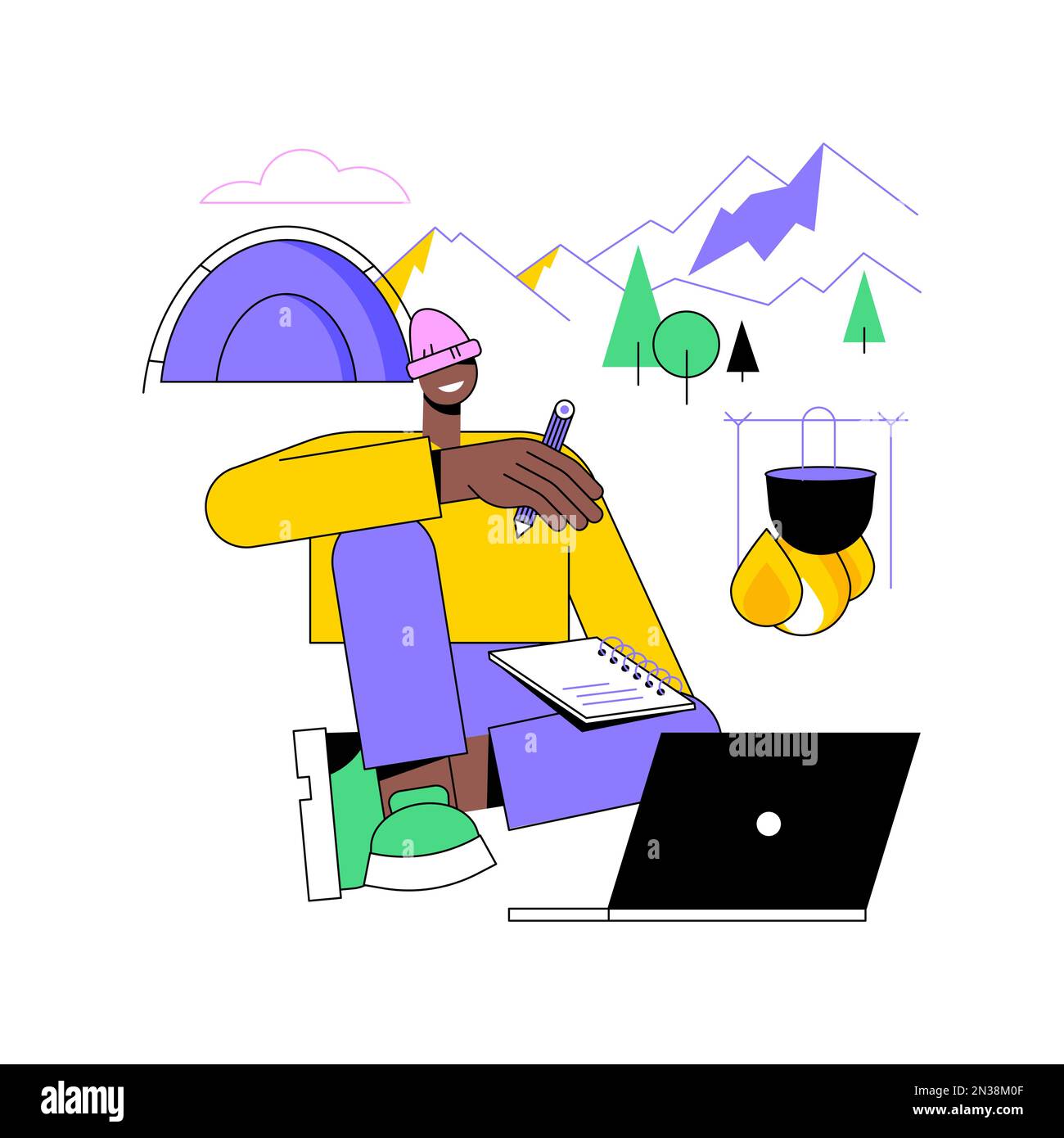 Writing for travel blog isolated cartoon vector illustrations. Young ...