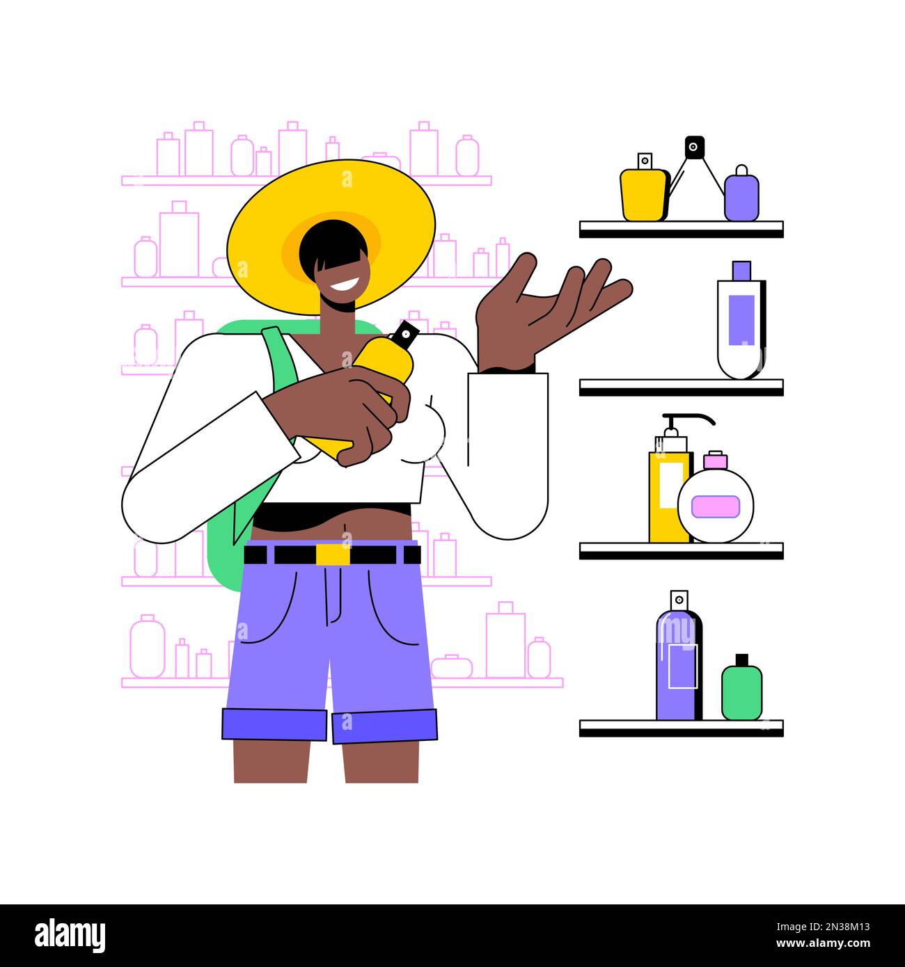 Duty free isolated cartoon vector illustrations. Tourist girl with ...