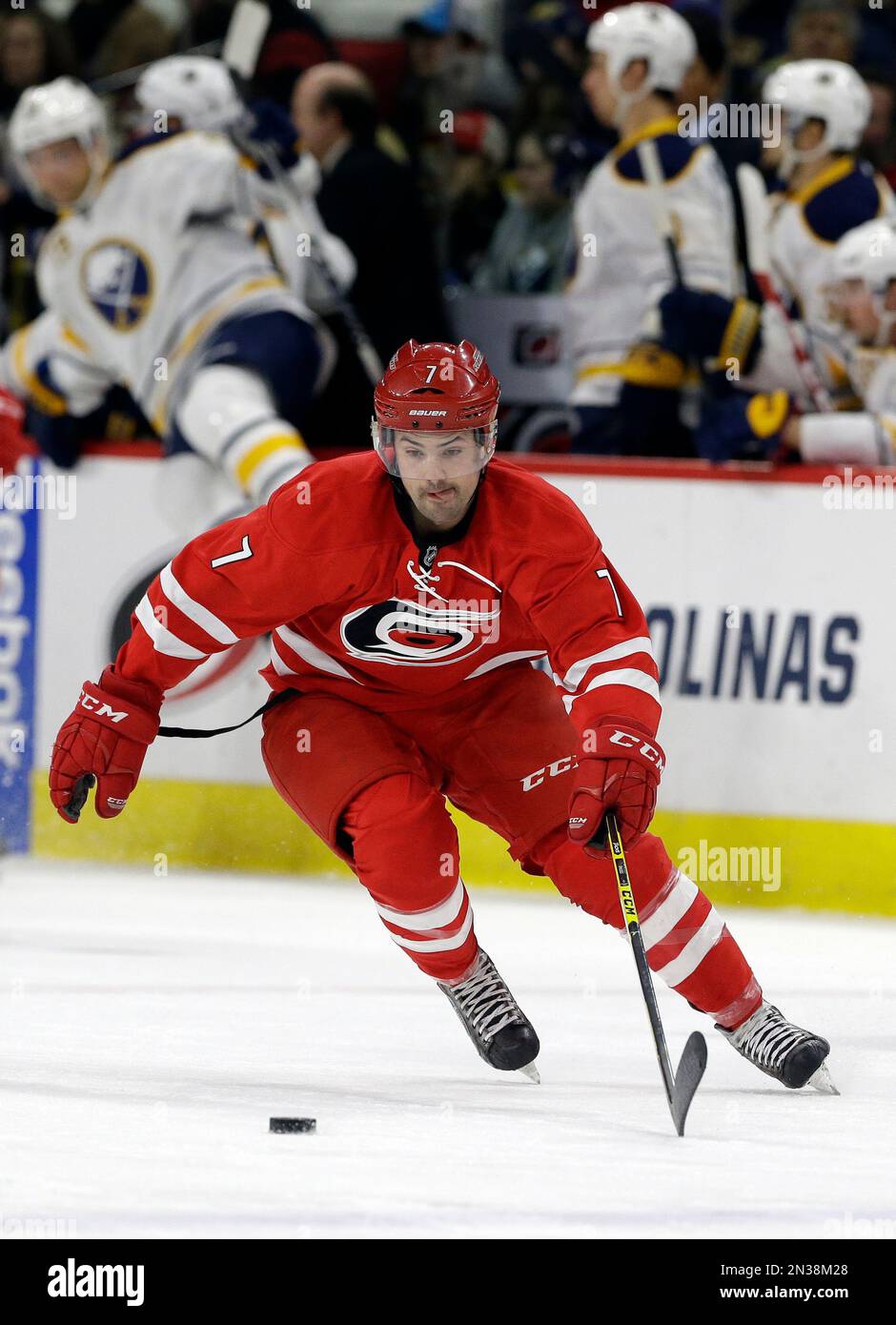Carolina Hurricanes' Ryan Murphy (7) skates against the Buffalo Sabres ...