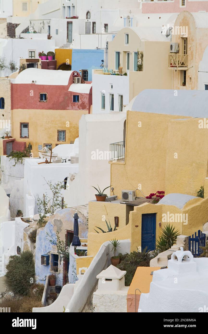 Buildings on Hillside, Oia, Santorini, Cyclades Islands, Greece Stock ...