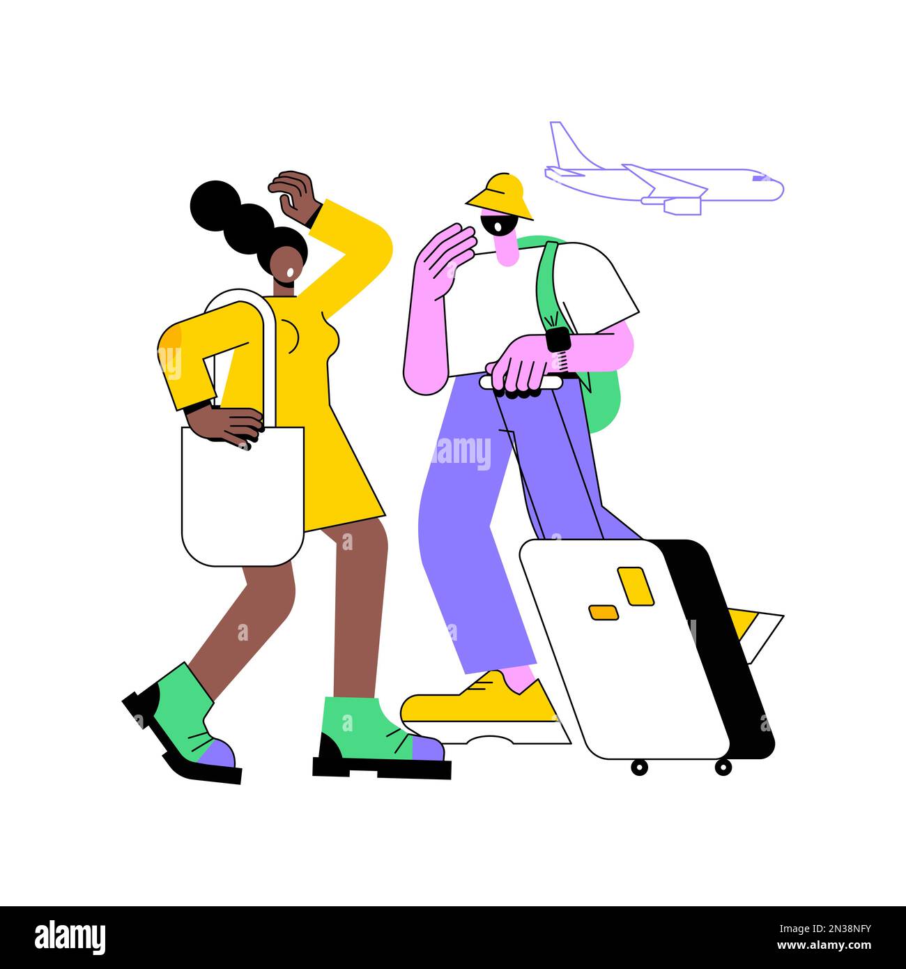 Being late for the flight isolated cartoon vector illustrations. Couple ...