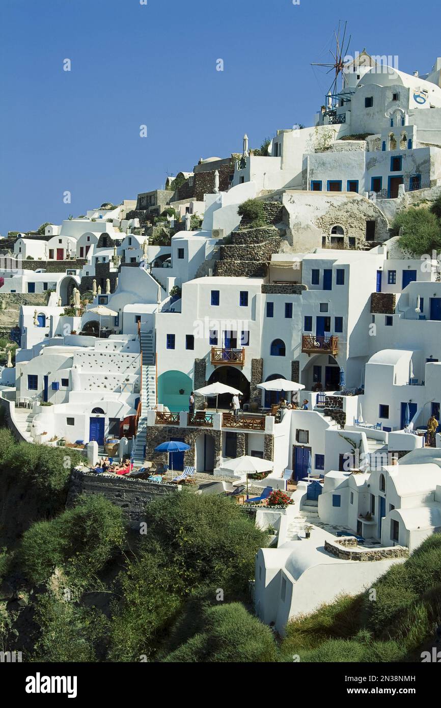 Overview of Hillside Town, Oia, Santorini, Cyclades Islands, Greece ...