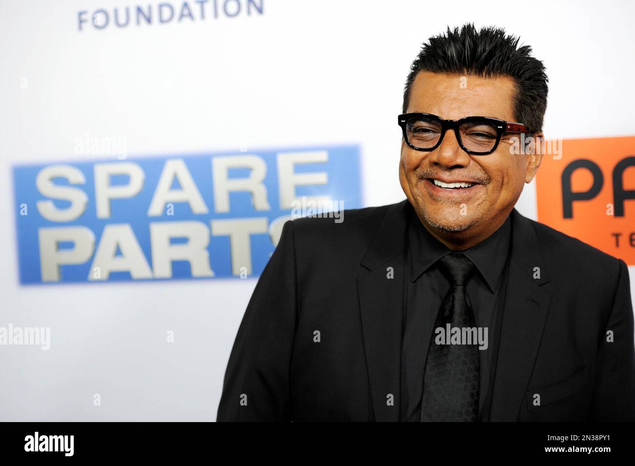 George Lopez, a cast member in "Spare Parts," poses at the premiere of ...
