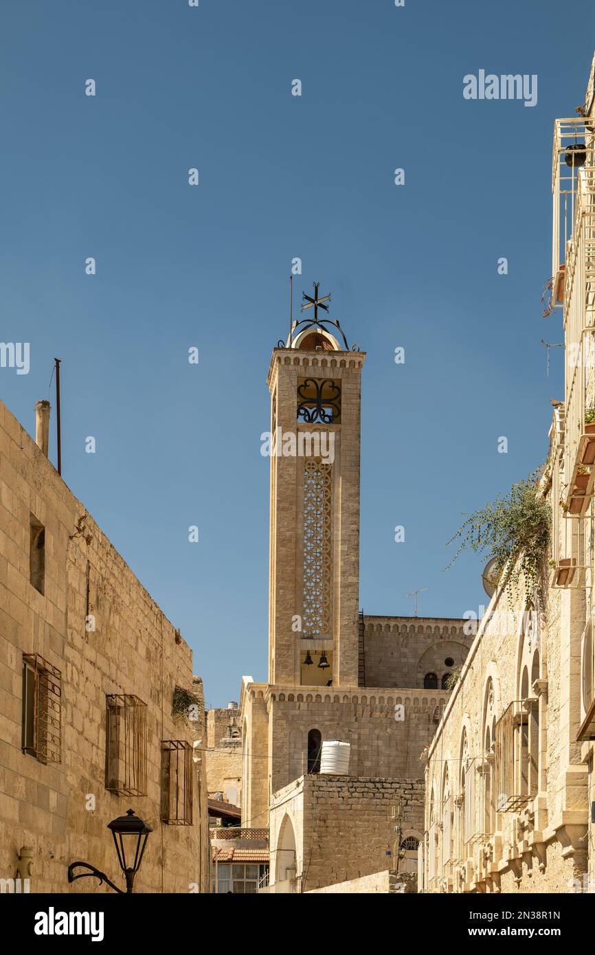 Bethlehem, West Bank, Palestine - 21 July 2022: Cathedral Tower Between ...