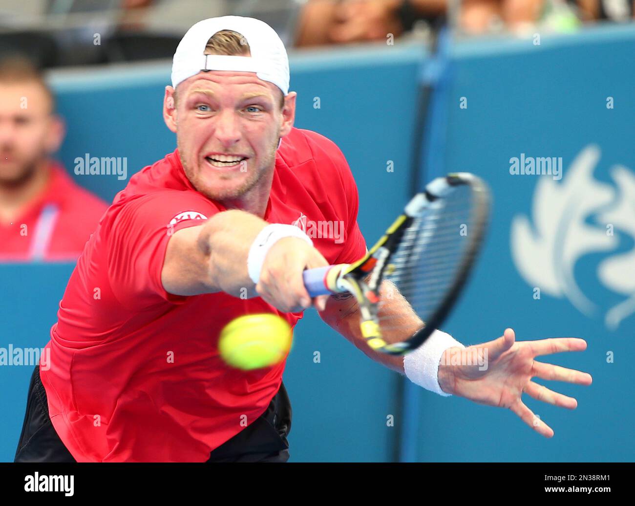 Sam Groth of Australia plays a shot in his quarterfinal match against ...