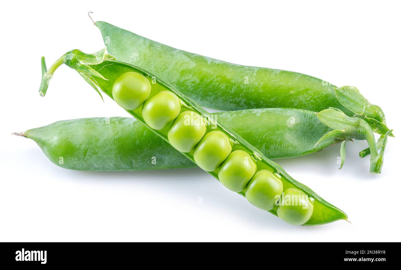 Perfect green peas in pod isolated on white background Stock Photo - Alamy