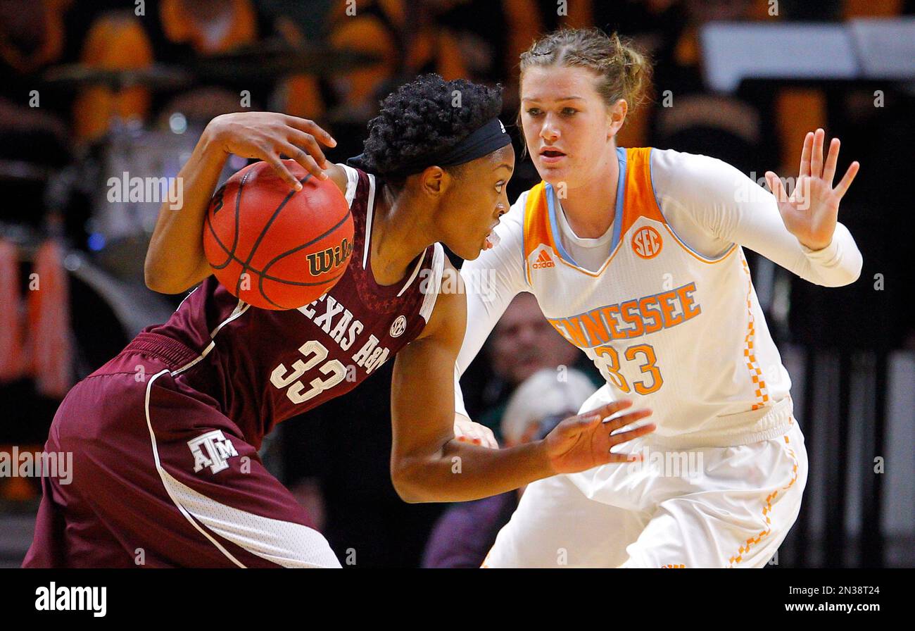 Texas A&M guard Courtney Walker (33) drives against Tennessee guard ...