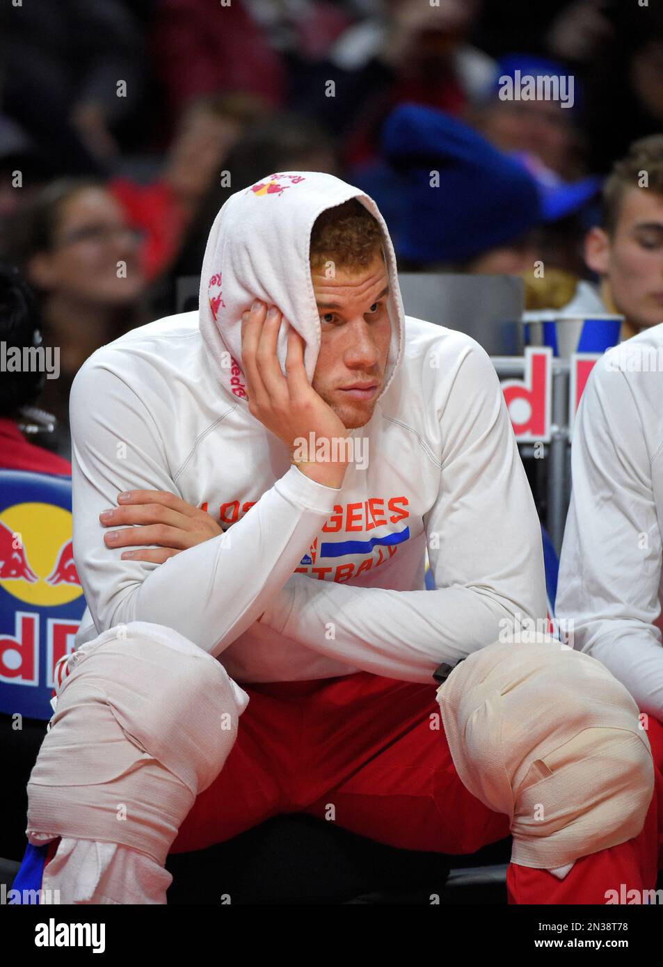 Los Angeles Clippers forward Blake Griffin looks on from the bench ...