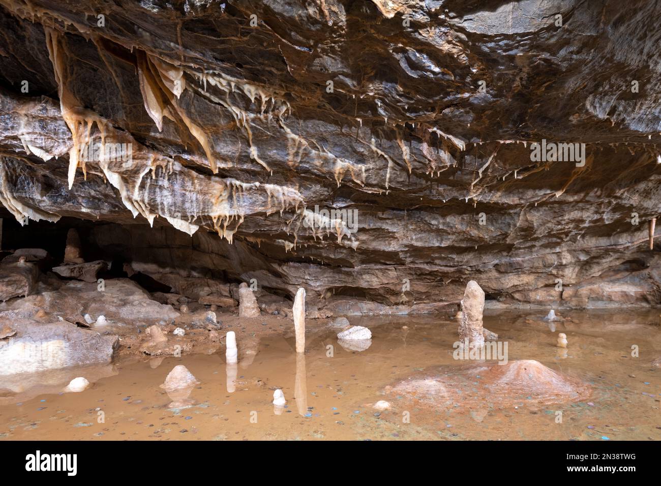 Stalagmites and stalactites in Goughs Cave in Cheddar in Somerset Stock ...