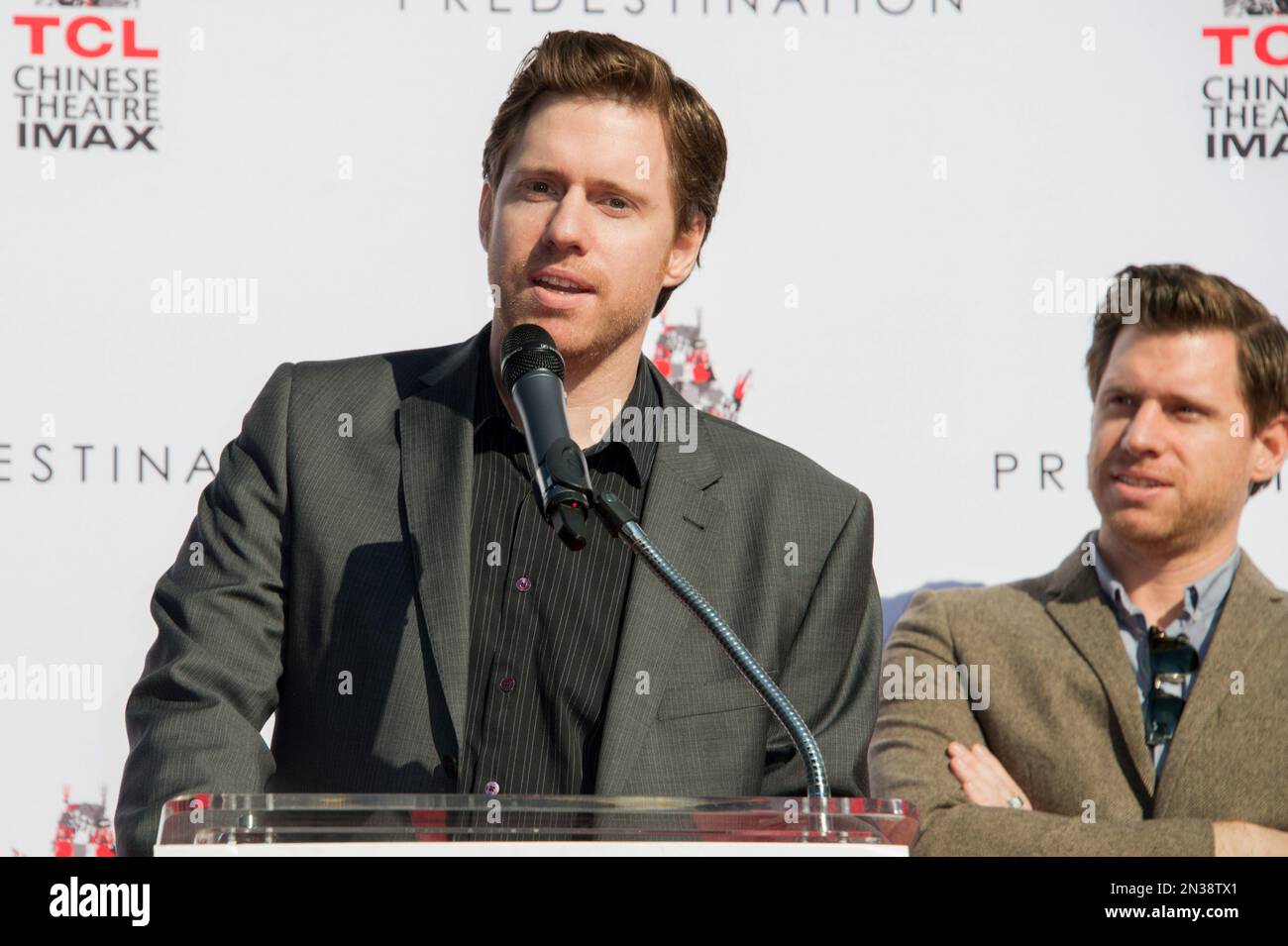 Michael Spierig speaks at a hand and footprint ceremony for actor Ethan ...