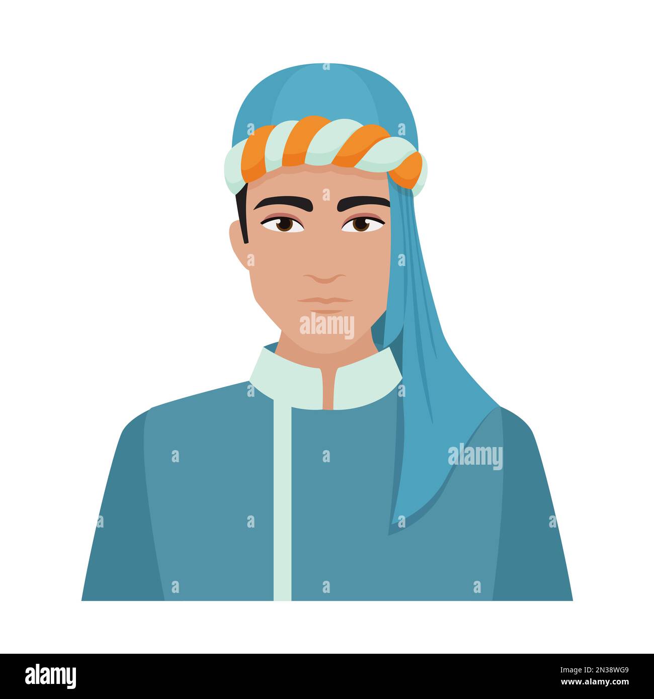 Arabian man wearing traditional clothes. Islamic man avatar portrait ...