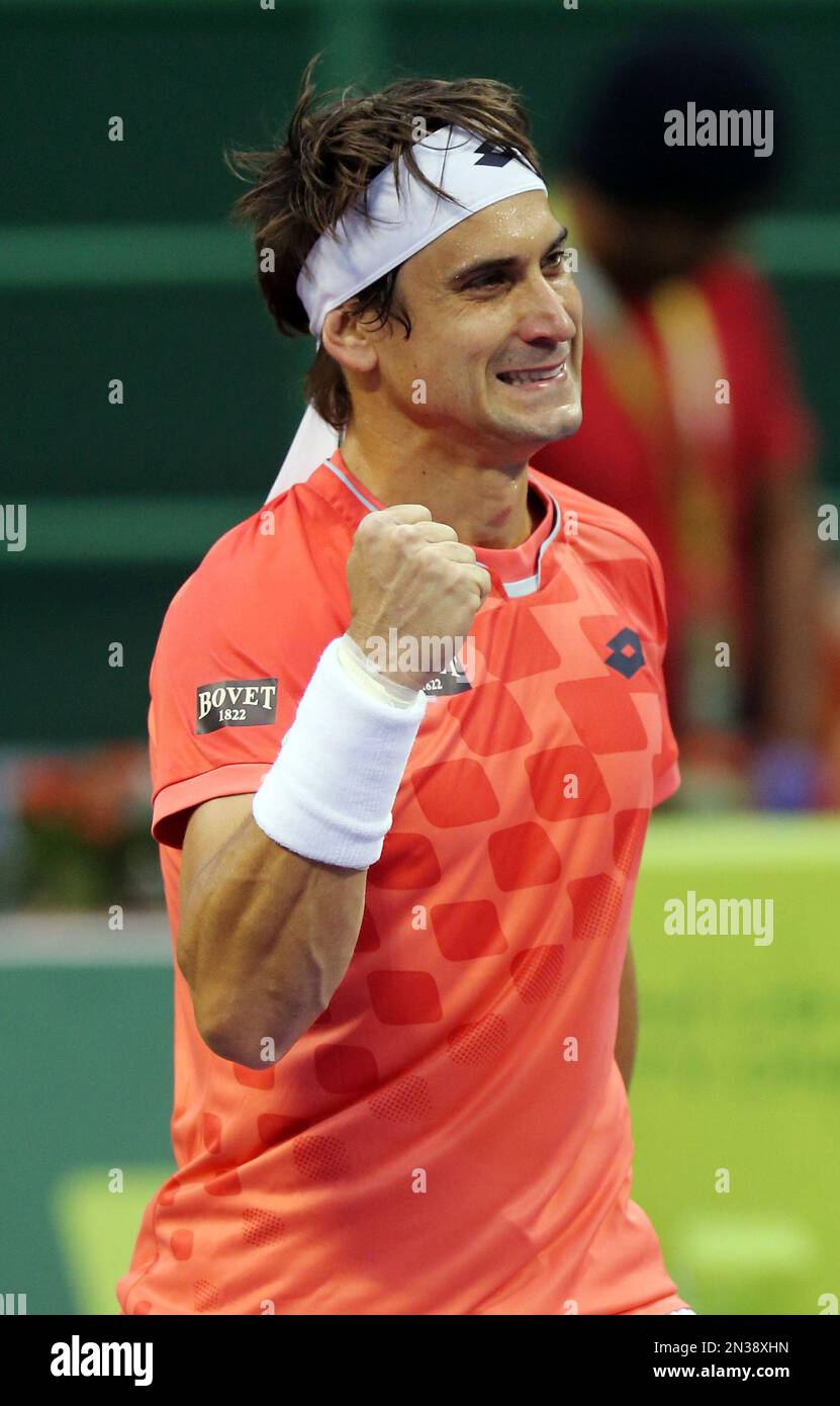 Spanish tennis player David Ferrer celebrates his win against Dustin ...
