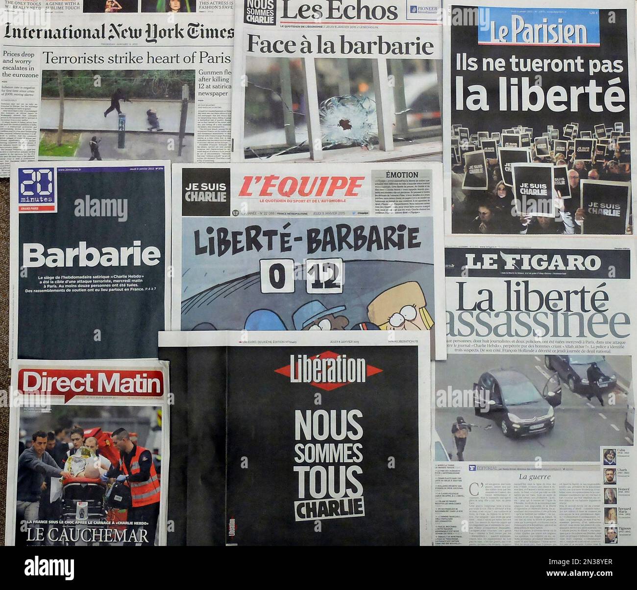 Frontpages of French newspapers reporting about Wednesday's attack on a ...