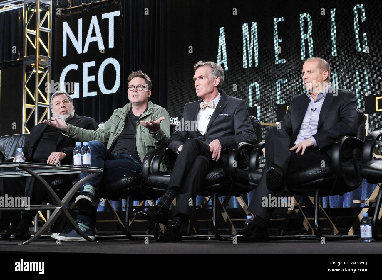 From left, Steve Wozniak, Biz Stone, Bill Nye, and Stephen David on ...