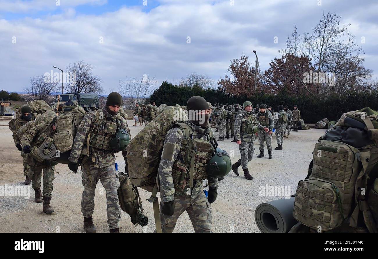 Edirne, Turkey. 07th Feb, 2023. Personnel in the 1st Commando Battalion ...