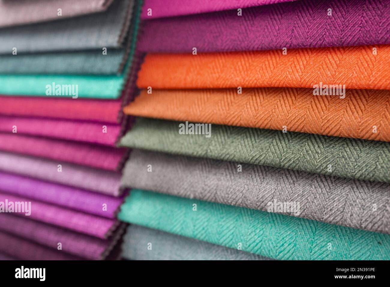 Close up to a colored cloth samples with selective focus photography ...