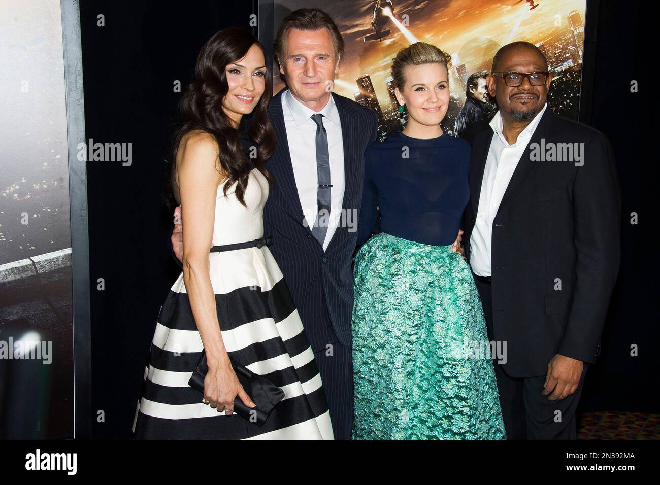 Famke Janssen, from left, Liam Neeson, Maggie Grace and Forest Whitaker ...
