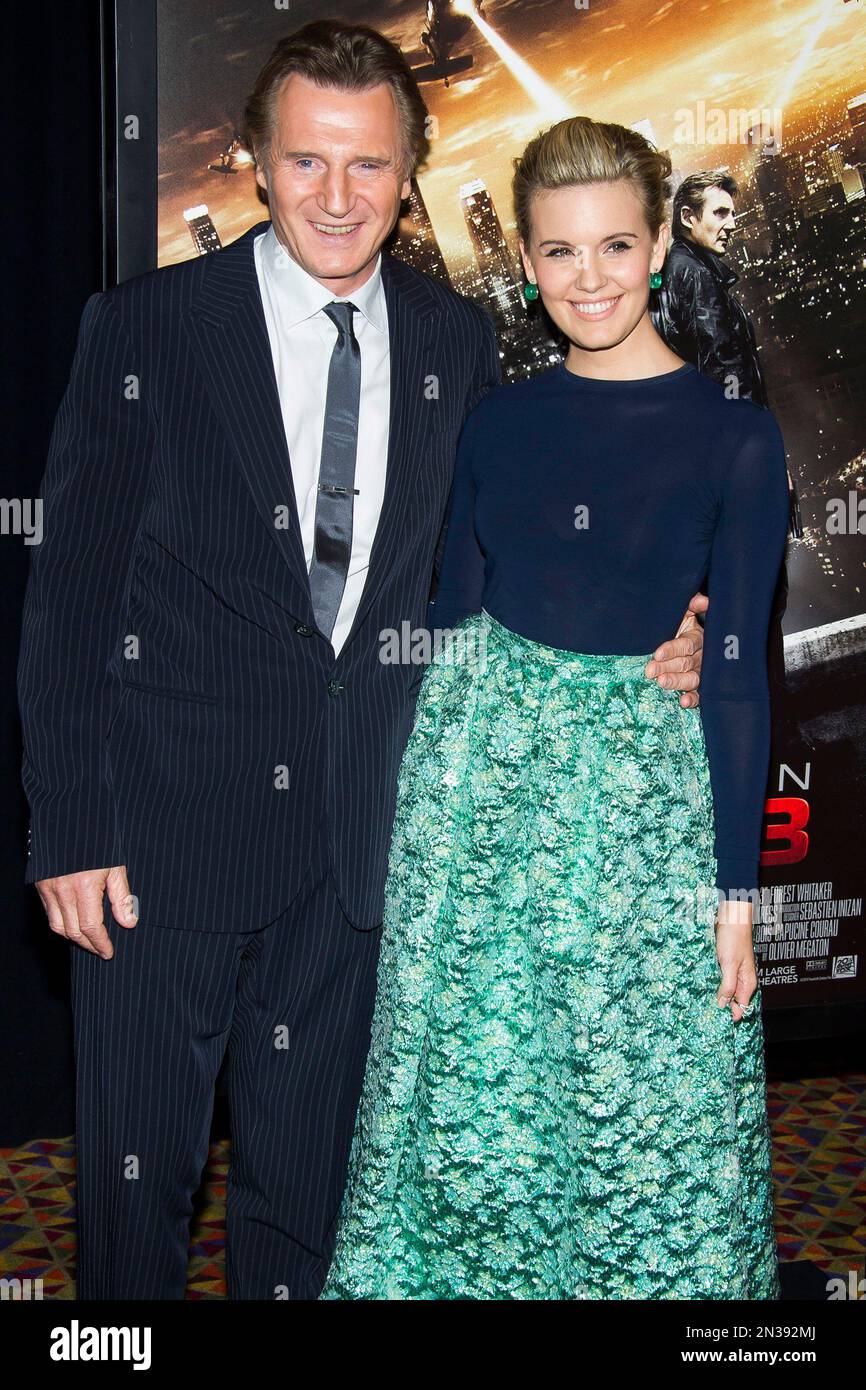 Liam Neeson, left, and Maggie Grace attend a "Taken 3" screening on ...