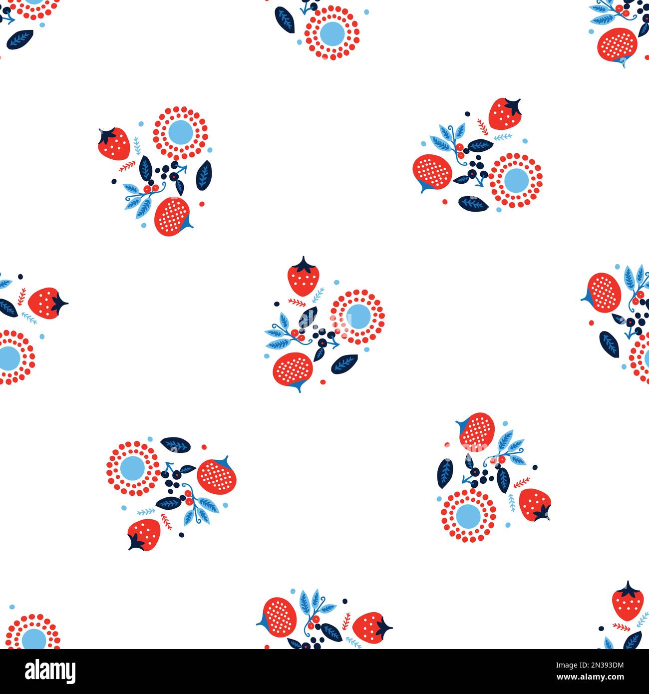 Red and blue folkart quilt vector pattern. Seamless scandi all over ...