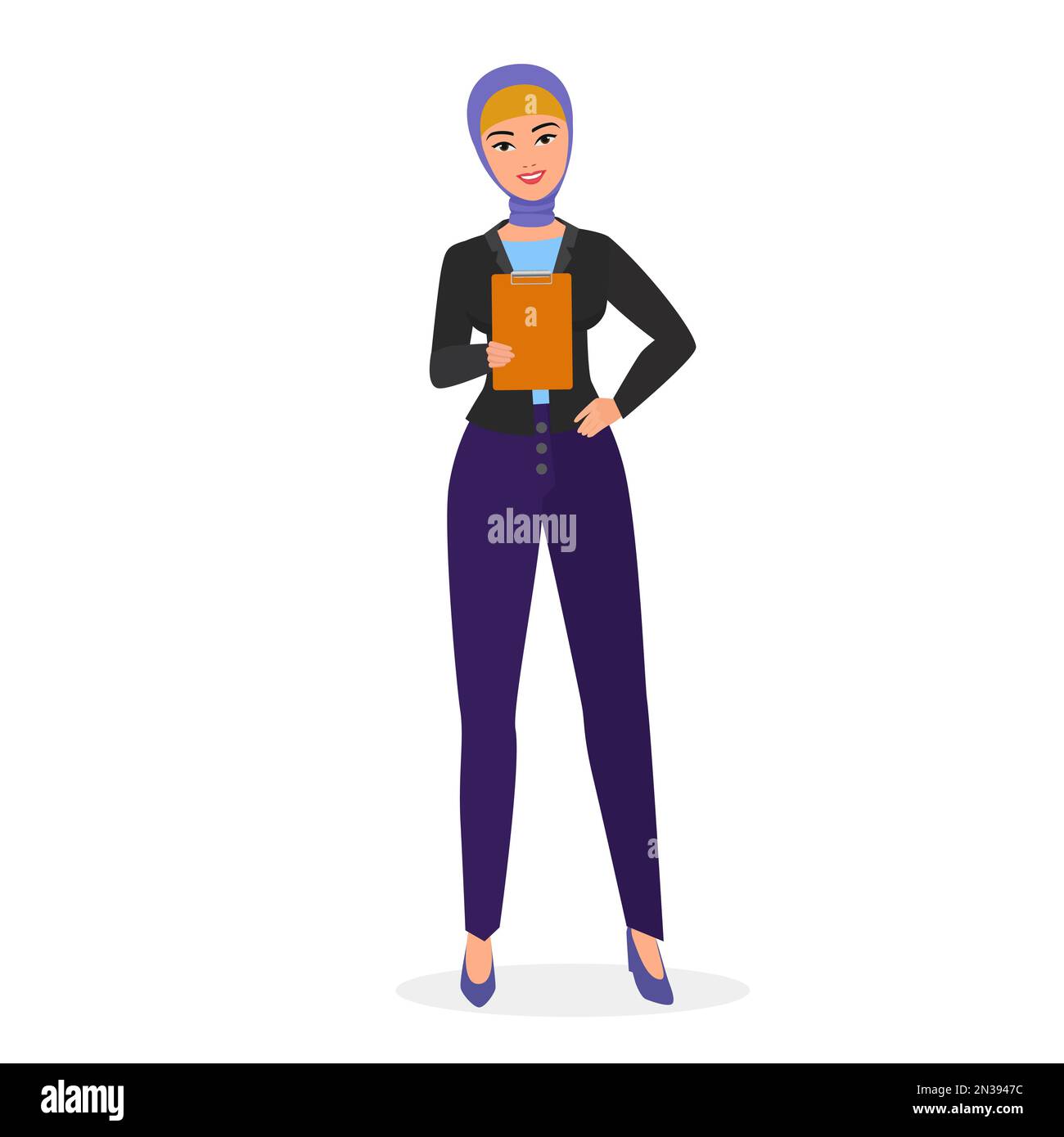 Arabic business lady holds clipboard. Muslim business woman vector ...