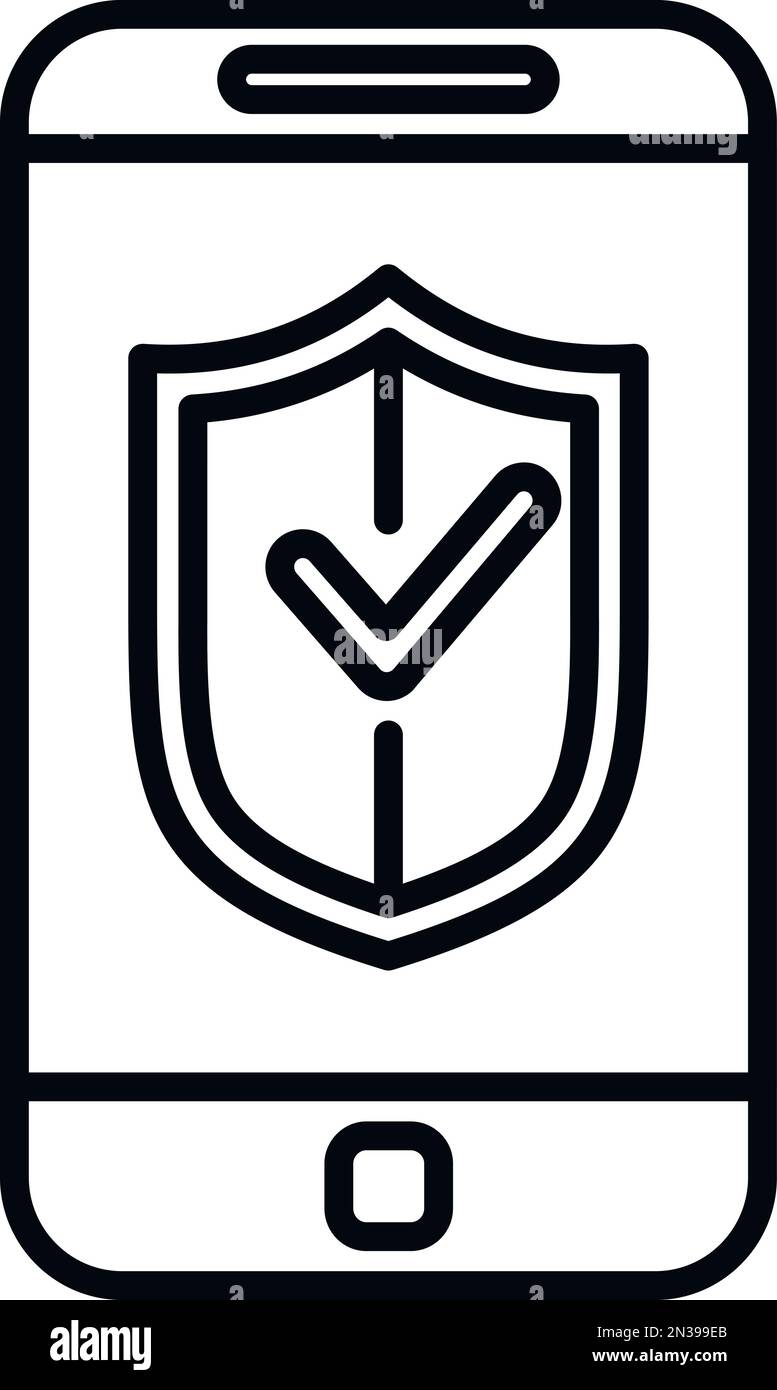 Secured phone icon outline vector. Mobile login. System account Stock ...