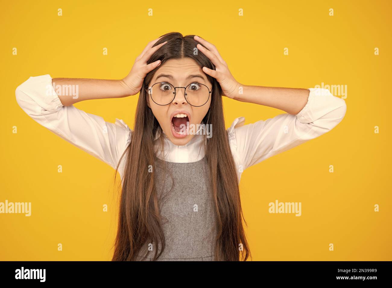 Scream and shout child. Angry teenage girl, upset and unhappy negative ...