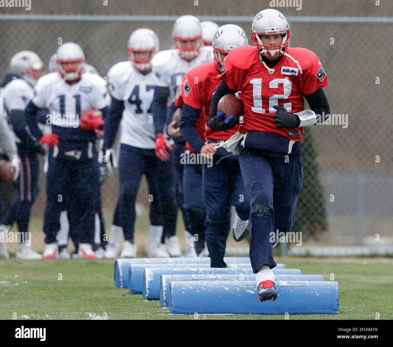 New England Patriots quarterback Tom Brady runs a drill during an NFL ...