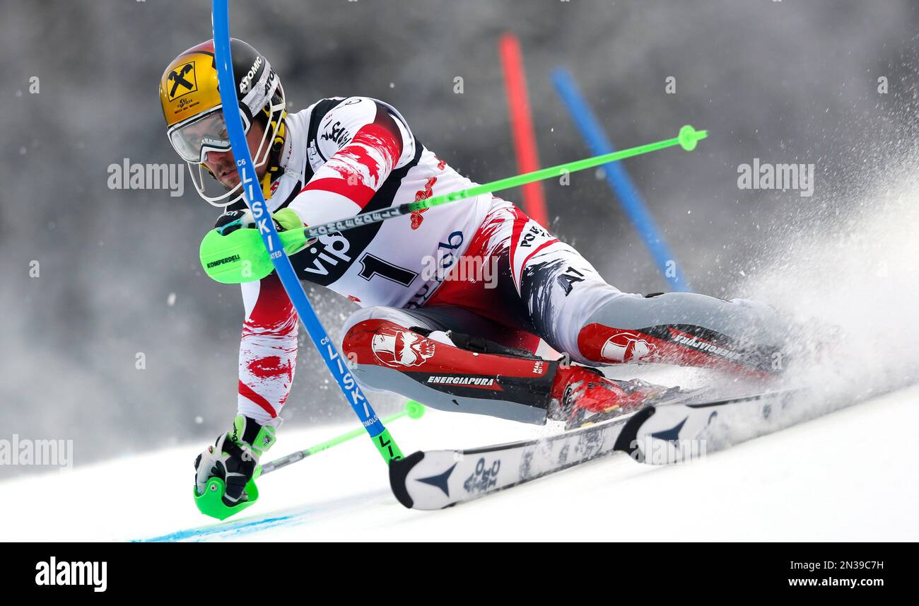 Marcel Hirscher, of Austria, competes during the first run of an alpine ...