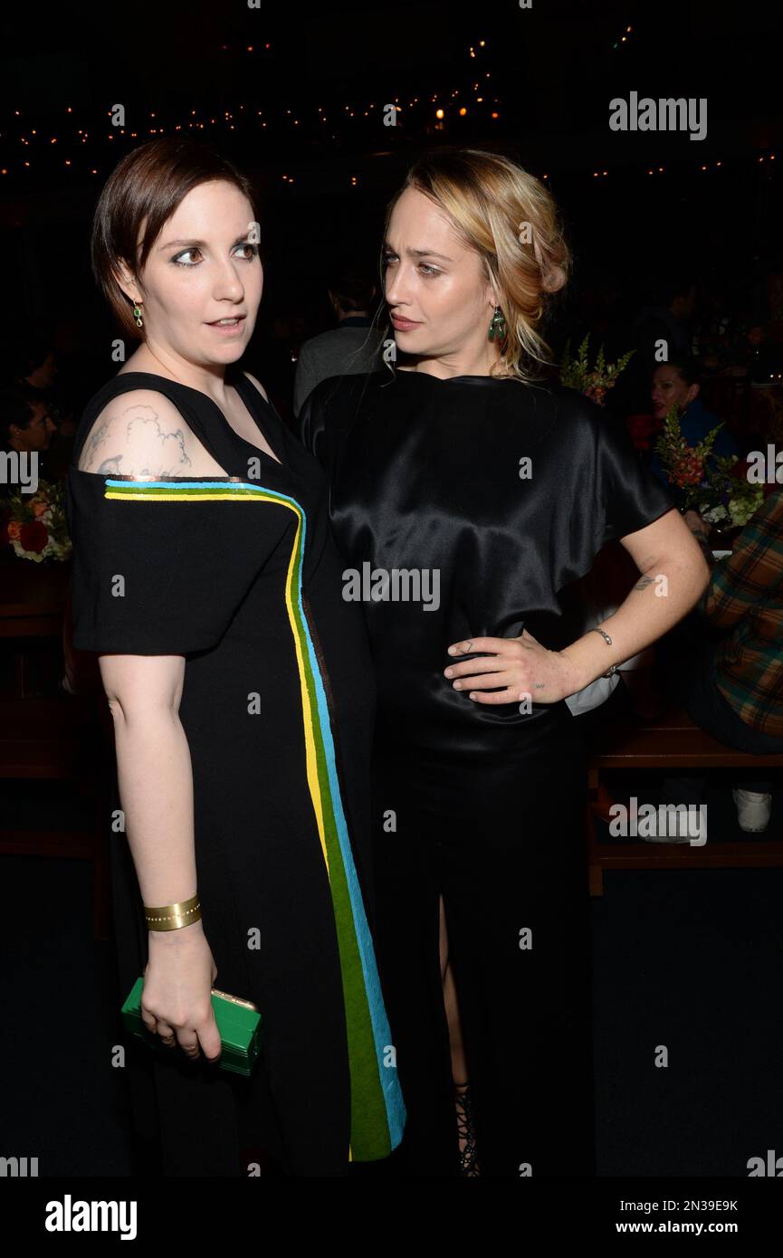 Lena Dunham, left, and Jemima Kirke attend HBO's "Girls" fourth season ...