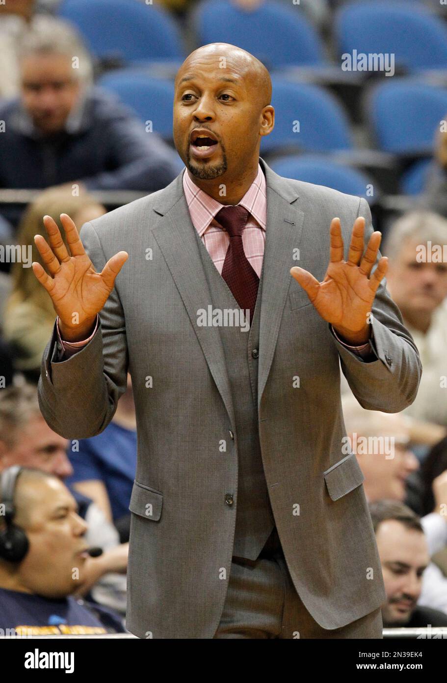 Denver Nuggets head coach Brian Shaw gestures to his players during the ...