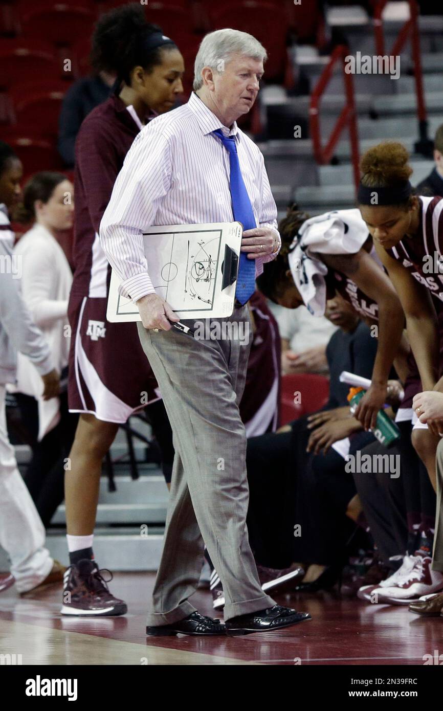 Texas A&M coach Gary Blair walks to the bench after a timeout in the ...