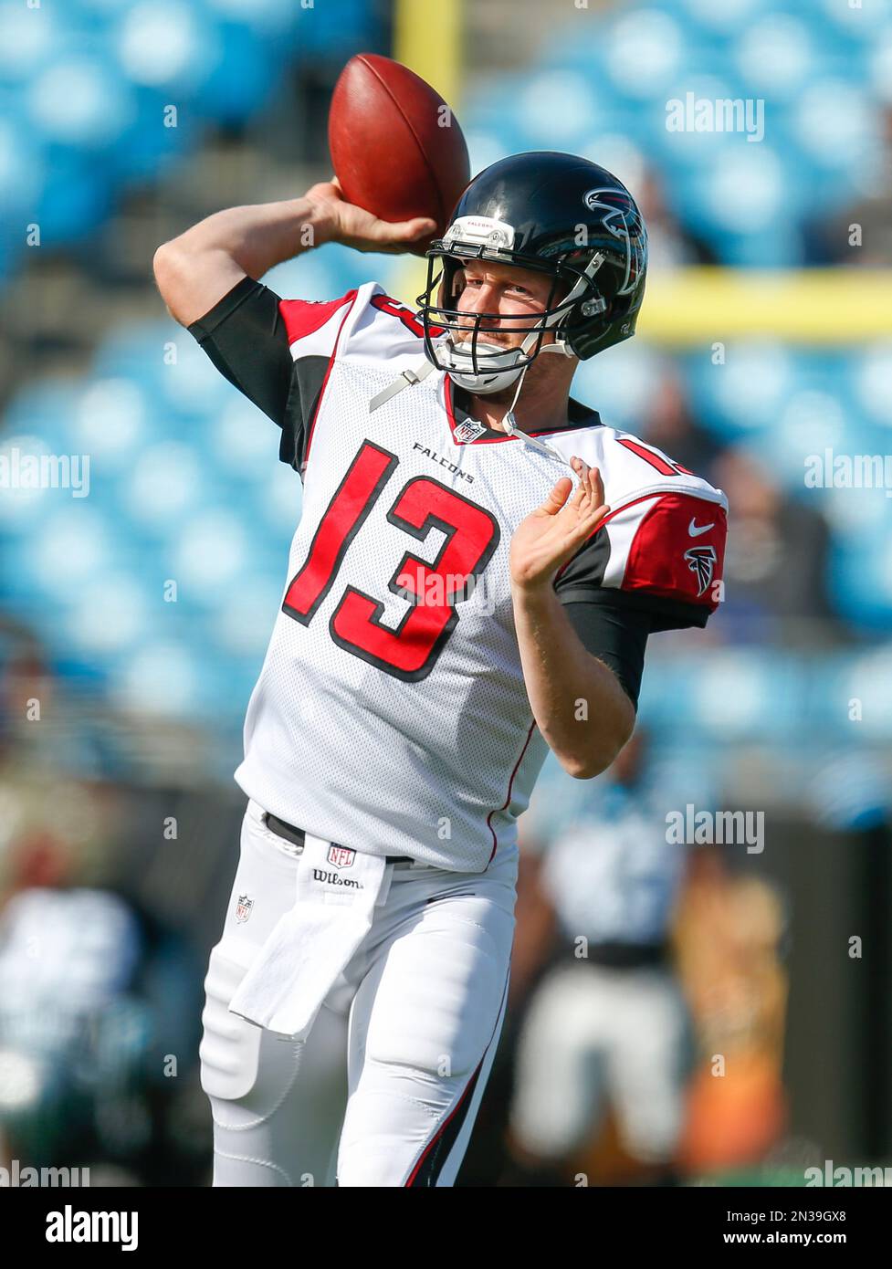 Atlanta Falcons quarterback T.J. Yates (13) warms up before an NFL game ...