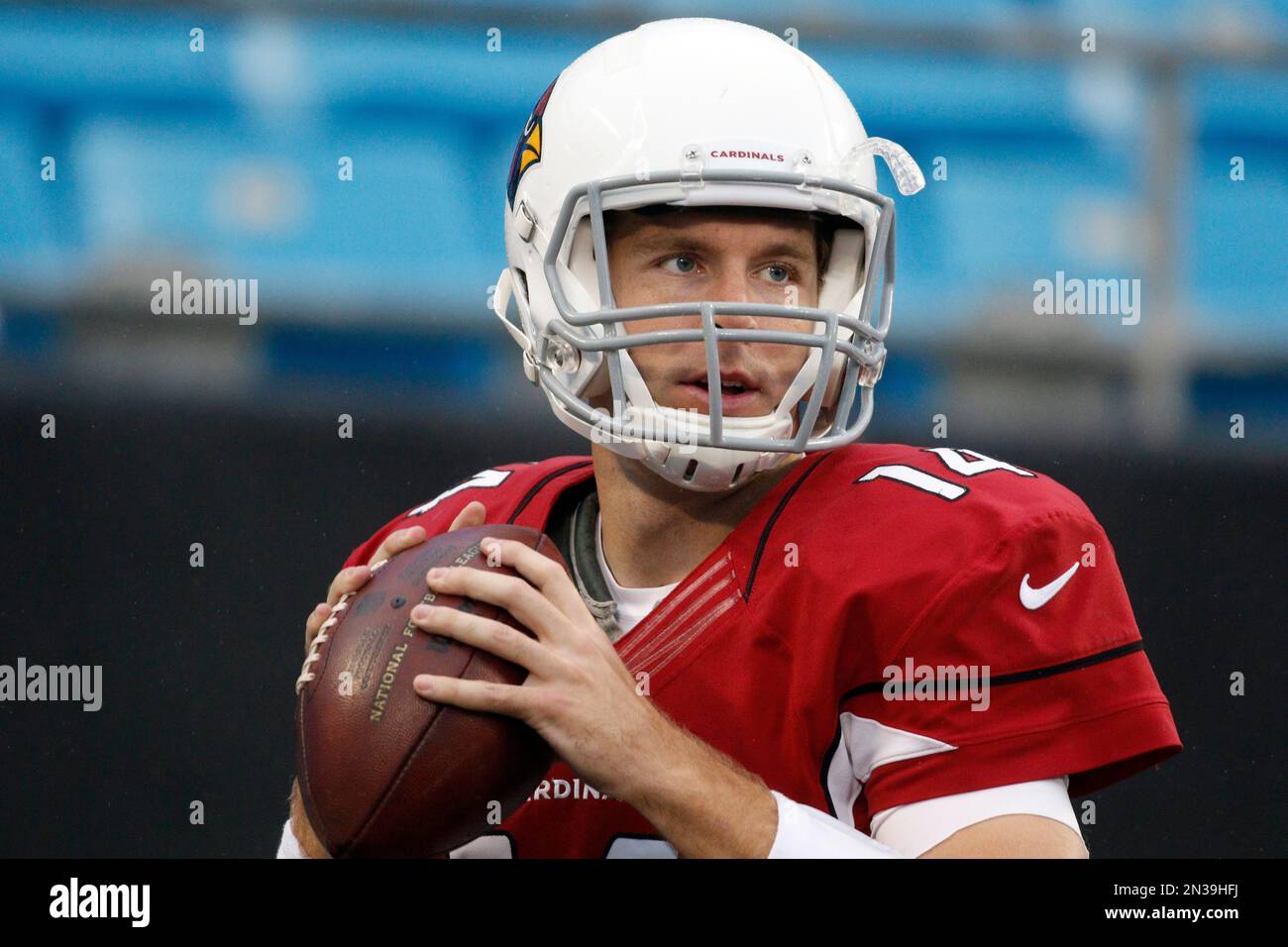 Arizona Cardinals' Ryan Lindley (14) looks to throw a pass during team ...