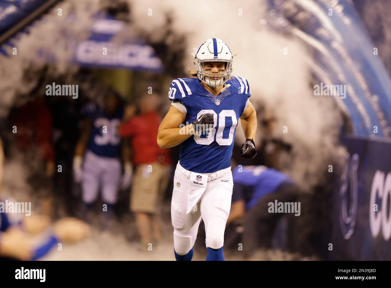 Indianapolis Colts' Coby Fleener (80) is introduced before a NFL ...