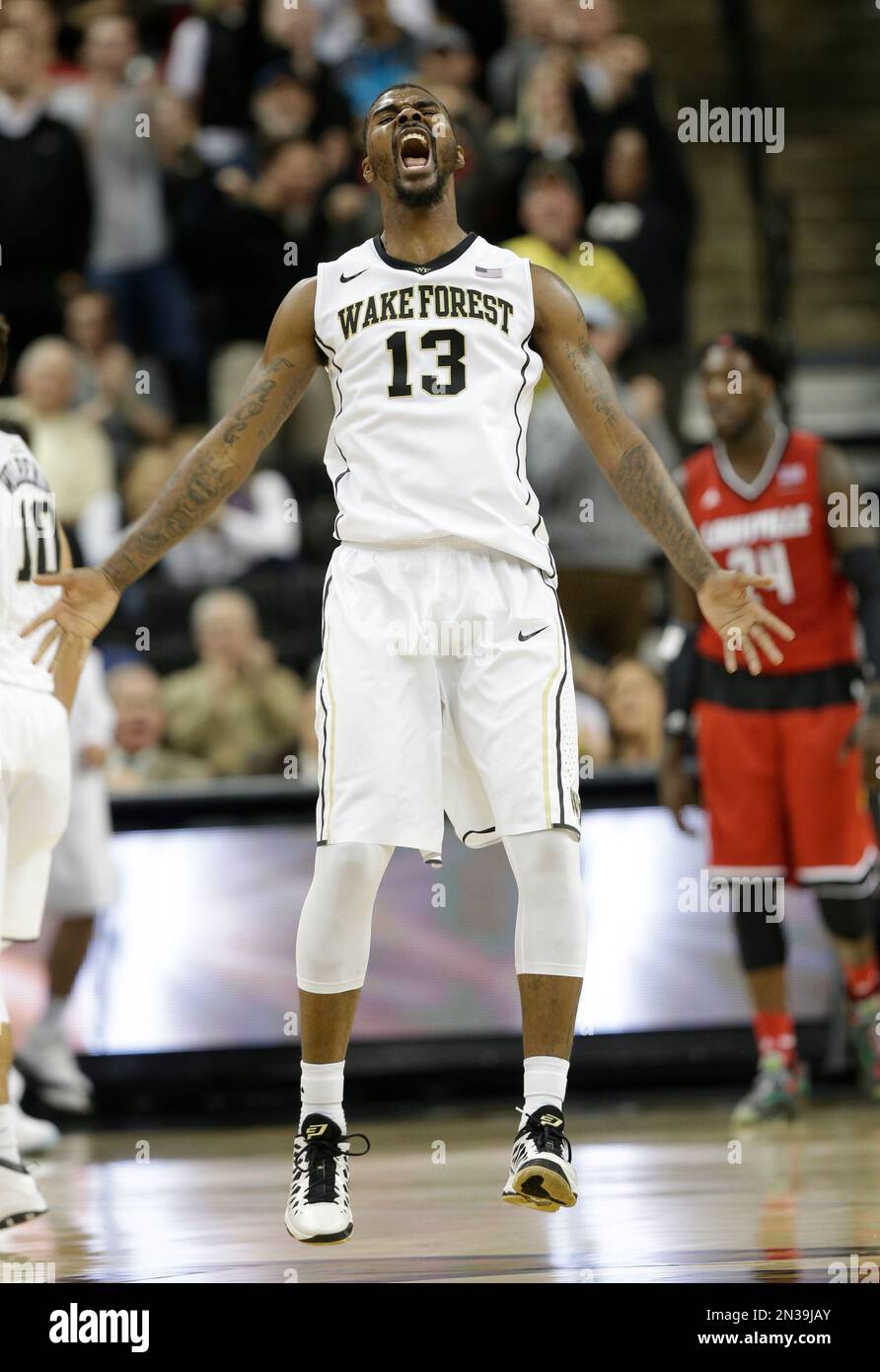 Wake Forest's Darius Leonard (13) reacts after making a basket against ...