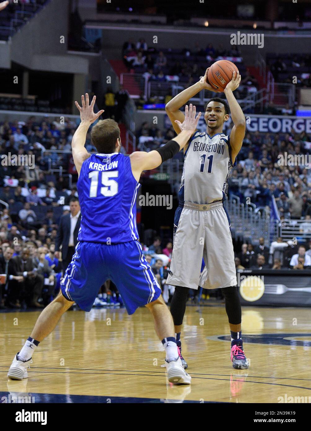 Georgetown forward Isaac Copeland (11) looks to pass against Creighton ...