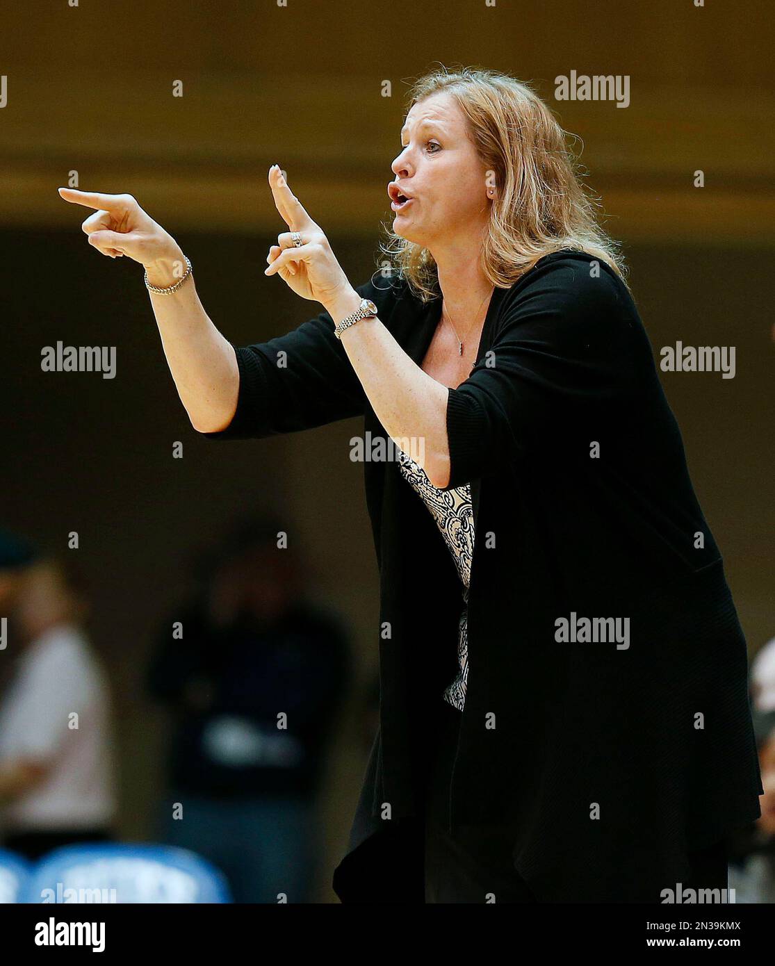 Wake Forest head coach Jen Hoover coaches her team during the second ...