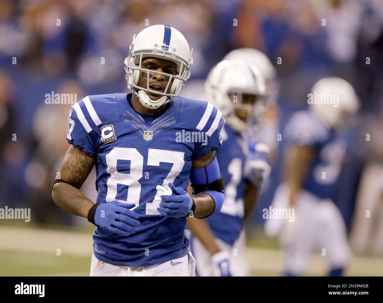 Indianapolis Colts wide receiver Reggie Wayne takes up his position ...