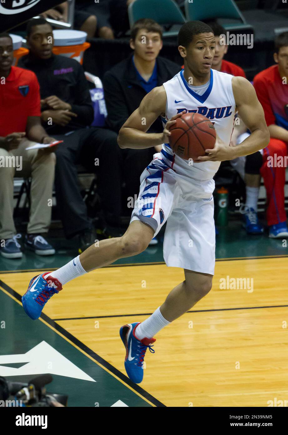 DePaul guard Billy Garrett Jr. (5) controls a rebound while playing ...