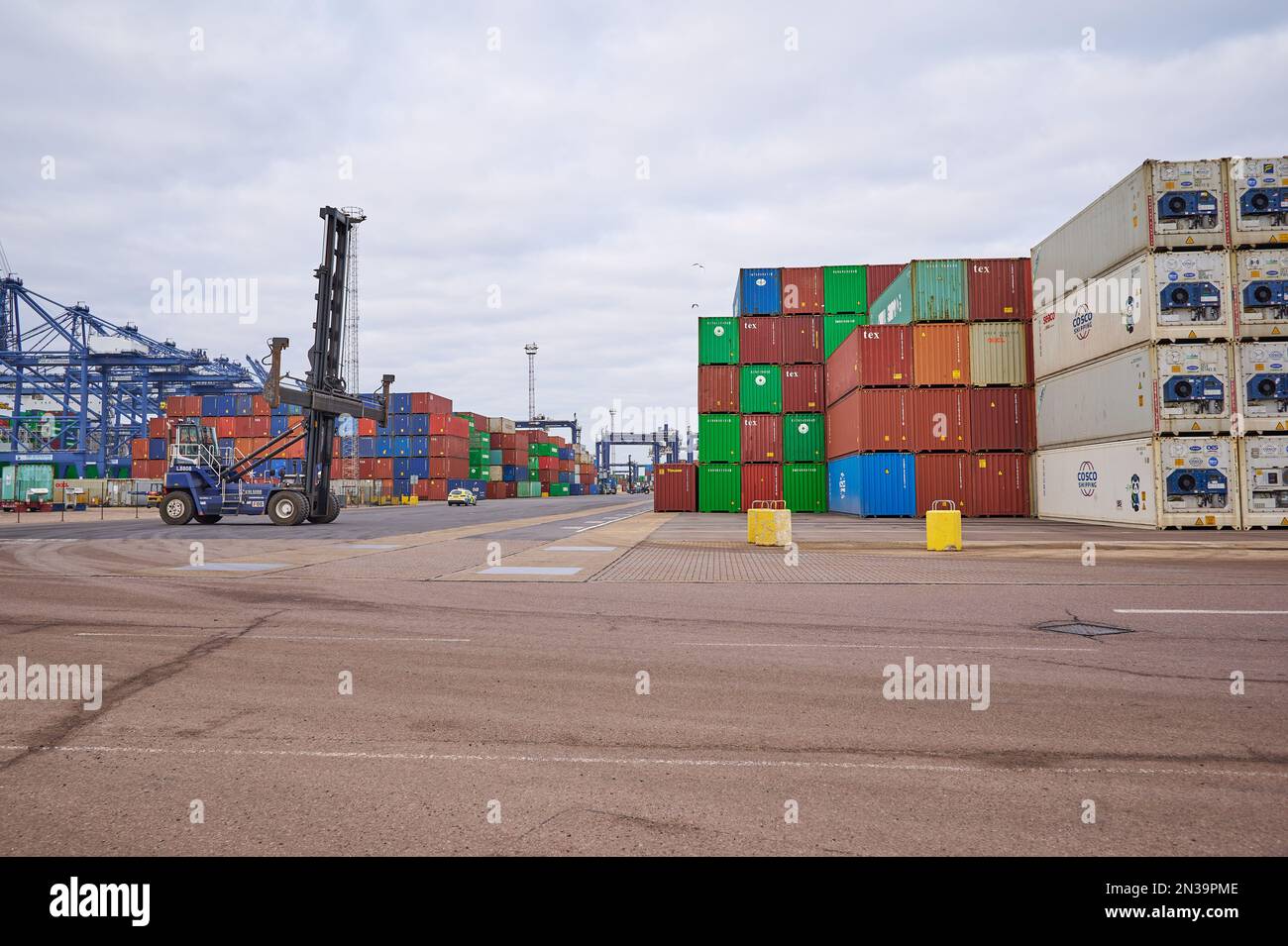 Shipping containers stored at Felixstowe Docks, Suffolk, UK Stock Photo ...