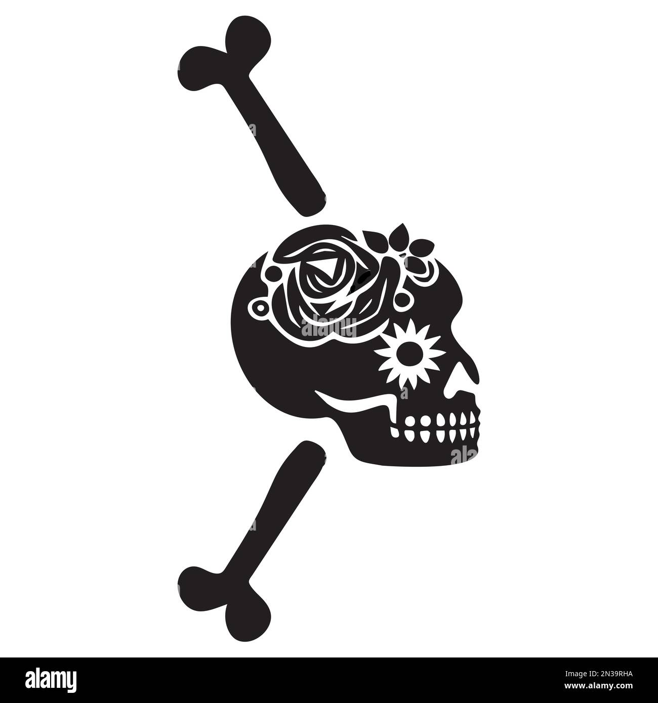 Block print vector skull and crossbones illustration. Macabre skeleton ...