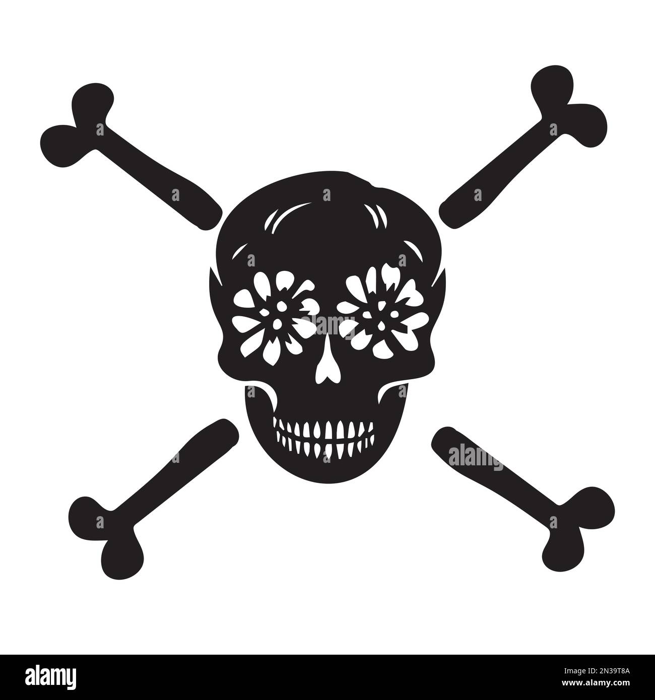 Block print vector skull and crossbones illustration. Macabre skeleton ...